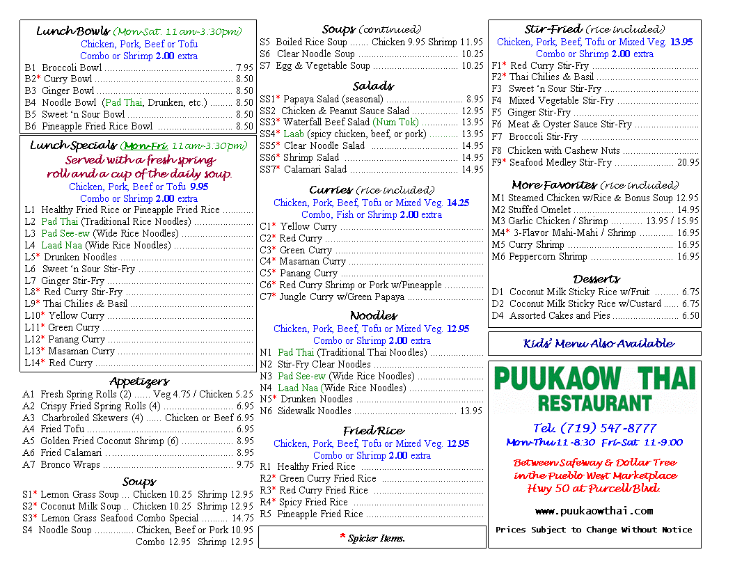 Puukaow Thai Restaurant - Authentic Thai Food - Pueblo West, Colorado